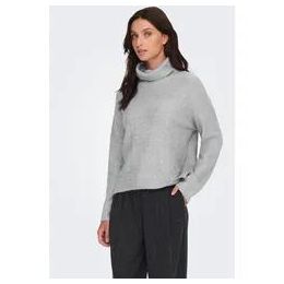 Rollkragenpullover Only "ONLARIZONA LS SEQUINS ROLLNECK PULL KNT", Damen, Gr. S, light grau melange detail:silber sequins, Strick, Obermaterial: 58% Polyacryl, 23% Nylon, 12% Polyester, 5% metallisierte Fasern, 2% Elasthan, meliert, regular fit, Pullover