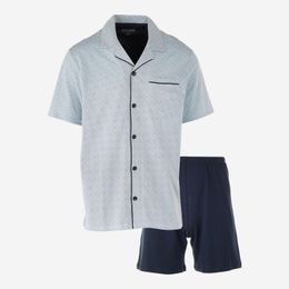 Schiesser Hellblaues und dunkelblaues Pyjama-Set mit Muster