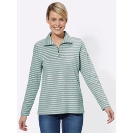 WITT Damen Langarmshirt mit Troyerkragen und Rei&szlig;verschluss, jade-gestreift, Gr&ouml;&szlig;e 36