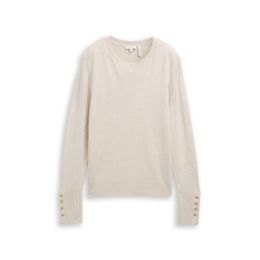 Tom Tailor Damen Strickpullover mit Knopf-Details, beige, Meliert, Gr. XL