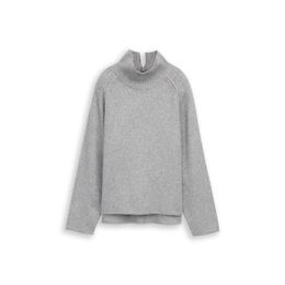 Tom Tailor Damen Loose Fit Strickpullover mit Stehkragen, grau, Meliert, Gr. L