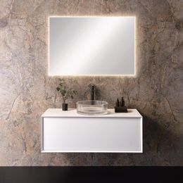 neoro n60 Unterschrank B: 100 cm mit 1 Auszug, n40 groove Waschtisch Ø 40 cm transparent, mit n20 Lichtspiegel,, BN0756WM+BN0750GT+BEA038MI,