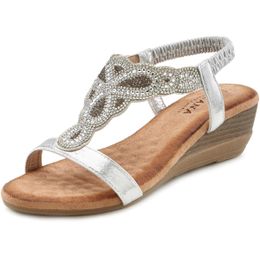 Lascana Damen Sandalette, Silberfarben, Gr. 40, Sandalen & Sandaletten, Material: Leder