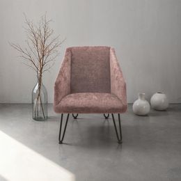 Sessel DOMO collection "Delft Loungesessel, Hairpin Legs, Retro, Metallbeine schwarz", rosa (altrosa), B:60cm H:71cm T:83cm, 100% Polyester, Sessel, Esszimmersessel Einzelsessel, Chenille-Optik, altrosa