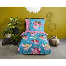 Kinderbettwäsche Good Morning "Fee", bunt (blau, rosa, multi), B/L: 135cm x 200cm, 1 Stk., 1 Stk., Renforcé, B/L: 80cm x 80cm, 2 Stk., Renforcé, Obermaterial: 100% Baumwolle, Bettwäsche, Baumwolle, 135x200, Reißverschluss, Wendeoptik, Kind, Mädchen, Märchen
