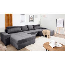 Wohnlandschaft Collection AB "Josy XXXL-Relax U-Form, B: 352 cm", grau (schiefer), B:352cm H:41cm T:161cm, 100%Polyester, Sofas, Wohnlandschaft, mit Bettfunktion, Bettkasten & 2 Nackenkissen, Federkern, Topseller