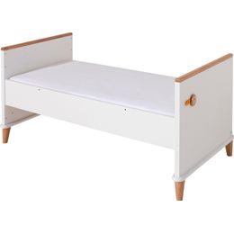 Kinderbett Paidi "LOTTE & FYNN Steiff by Paidi, Weiß mit Eiche Massivholz", weiß (kreideweiß, eiche massiv, kreideweiß, eiche massiv, kreideweiß, eiche massiv), H:84,3cm L:148,7cm, Eiche massiv;kreideweiß, Betten, inkl. Lattenrost, umbaubares Gitterbett, 4-fach höhenverstellbar