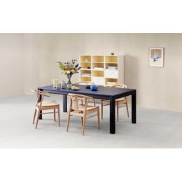 Esstisch HAMMEL FURNITURE "Join by Hammel", schwarz, B:327cm H:75cm, Tischplatte: Schwarzes Fenix-Laminat. Kanten aus massiver Eiche, schwarz gebeizt. Mit nanobehandeltem Laminat, einer matten, seidigen Oberfläche, die Fingerabdrücke abweist und langlebig und hygienisch ist. Gestell: Eiche massiv, schwarz gebeizt., Tische, 220-541 cm, ausziehbar groß XXL, für 6-18 Pers., 6 Einlegeplatten