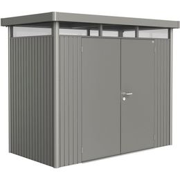 Gerätehaus BioHort "HIGHLINE Gr. H1, verschiedene Farben", grau (quarzgrau, metallic), Stahl, Gerätehäuser, stylisches Metall-Gartenhaus mit Flachdach