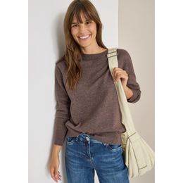 Strickpullover Cecil, Damen, Gr. L (42), mushroom taupe melange, Strick, Obermaterial: 33% Polyester, 31% Polyacryl, 24% Baumwolle, 12% Nylon, meliert, regular fit hüftlang, Rundhals, Pullover, Rundhalspullover, Regular Fit