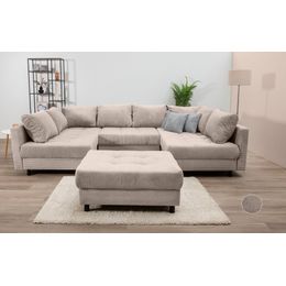 Wohnlandschaft Collection AB "Toni U-Form, B: 298 cm", grau (taupe), B:298cm H:44cm T:184cm, 100%Polyester, Sofas, Wohnlandschaft, mit Hocker & 3 Zierkissen, Federkern, Topseller