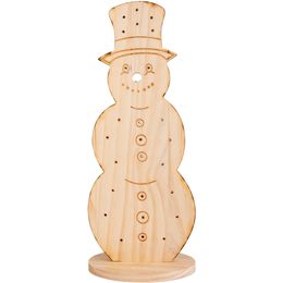 Näve NÄVE LED Dekoobjekt "Snowy, Weihnachtsdeko aus Holz", beige (natur), H: 80cm, 1 Stk., Leuchten, Schneemann aus Holz, inkl. Timer, Höhe ca. 80 cm, Batteriebetrieb