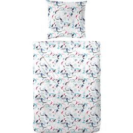 Bettwäsche Primera "Pinselstriche", bunt (blau, rot, weiß), B/L: 155cm x 220cm, 1 Stk., 1 Stk., Seersucker, B/L: 80cm x 80cm, 2 Stk., Seersucker, Obermaterial: 100% Baumwolle, Bettwäsche, mit stilisierten Pinselstrichen