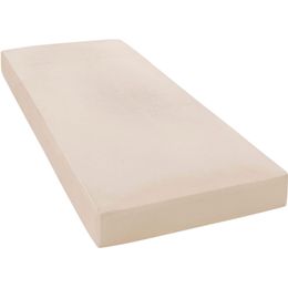 Spannbettlaken Janine "MAKO-FEINJERSEY 5007", grau (naturell), L:200cm, Mako-Jersey, Obermaterial: 100% Baumwolle, Bettlaken, Spannbettlaken, aus 100% Baumwolle, f&uuml;r Matratzen bis 26 cm H&ouml;he