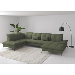 Sit & More Wohnlandschaft SIT & MORE "Amica, U-Form, inkl. Sitztiefenverstellung und Armteilverstellung", grün (olive), B:357cm H:90cm T:231cm, 95% Polyester, 5% Polyamid, Sofas, wahlweise mit Kopfteilverstellung, Bettfunktion und Bettkasten