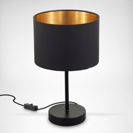B.K.LICHT Tischleuchte "BK_TL1422 Tischleuchte, Stoffschirm Schwarz-Gold, E27-Fassung", schwarz, 1, Ø 20cm H: 33cm, 1 Stk., Leuchten, 1-Flammig, Ø20cm, 140cm Kabelschalter, ohne Leuchtmittel