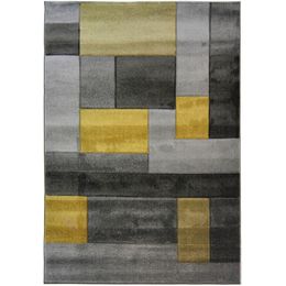 Teppich FLAIR RUGS "Cosmos mit Hoch-Tief-Effekt", gelb (ocker), B:120cm H:12mm L:170cm, Kunstfaser, Teppiche, Patchwork Design, mehrfarbig, Wohnzimmer, Schlafzimmer