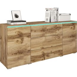 Sideboard Inosign "VERA, grifflos", braun (eichefarben votan), B:150cm H:67,9cm T:39,5cm, Sideboards, verstellbare Einlegeböden, Wahlweise mit oder ohne Beleuchtung