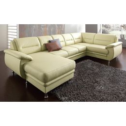 Sit & More Wohnlandschaft SIT & MORE "Mailand U-Form, B: 312 cm", beige (creme), B:312cm H:85cm T:179cm, NaturLEDER (echtes Rindleder)/Korpus passendes Kunstleder Softlux;Luxus-Microfaser Altara Nubuck (100% Polyester);Kunstleder Softlux;Luxus-Kunstleder, Sofas, optional Bettfunktion