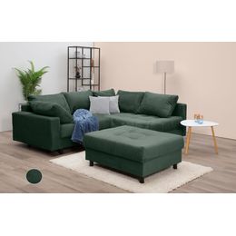 Ecksofa Collection AB "Toni L-Form, B: 215 cm", gr&uuml;n (flaschengr&uuml;n), B:215cm H:44cm T:184cm, 100%Polyester, Sofas, Ecksofa, mit Hocker & 2 Zierkissen, Federkern, Topseller