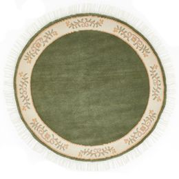 Wollteppich LUXOR living "Giza", grün, H:12mm Ø:150cm, Obermaterial: 100% Wolle, Teppiche, Fransenteppich, reine Wolle, handgeknüpft, mit Bordüre und Fransen, Orient-Teppich