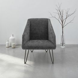 Sessel DOMO collection "Delft Loungesessel, Hairpin Legs, Retro, Metallbeine schwarz", grau (dunkelgrau), B:60cm H:71cm T:83cm, 100% Polyester, Sessel, Esszimmersessel Einzelsessel, Chenille-Optik, dunkelgrau