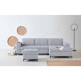 Ecksofa OTTO products "Grazzo, zeitlos & elegant, moderne Sitzheftung, Breite 266cm, L-Form", silber, B:266cm H:80cm T:162cm, Struktur (100% recyceltes Polyester);Luxus-Microfaser weich (100% recyceltes Polyester), Sofas, Ecksofa, hochwertige Stoffe aus recyceltem Material, Steppung im Sitzbereich