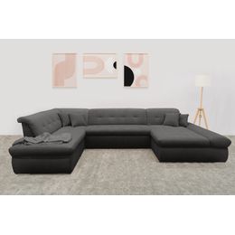 Wohnlandschaft DOMO collection "Moric U-Form, auch in Cord, Breite 353cm, viel Platz", grau, B:353cm H:80cm T:95cm, 100% Polyester, Sofas, Wohnlandschaft, im XXL-Format, wahlweise mit Bettfunktion und Armlehnenverstellung, Topseller