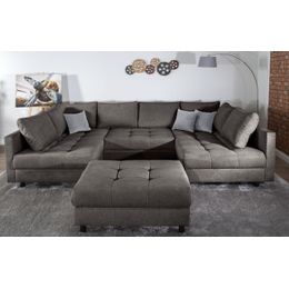 Wohnlandschaft Collection AB "Toni U-Form, B: 298 cm", grau (anthrazit), B:298cm H:44cm T:184cm, 100%Polyester, Sofas, Wohnlandschaft, mit Hocker & 3 Zierkissen, Federkern, Topseller