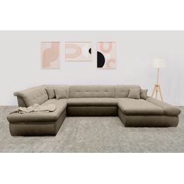 Wohnlandschaft DOMO collection "Moric U-Form, auch in Cord, Breite 353cm, viel Platz", braun (schlamm), B:353cm H:80cm T:95cm, 100% Polyester, Sofas, Wohnlandschaft, im XXL-Format, wahlweise mit Bettfunktion und Armlehnenverstellung, Topseller