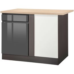 Eckunterschrank KOCHSTATION "KS-Virginia", grau (grau hochglanz), B:110cm H:85cm T:60cm, Holzwerkstoff, MDF, Schränke, Eckunterschrank, praktischer Stauraum in der Ecke