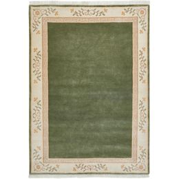 Wollteppich LUXOR living "Giza", grün, B:170cm H:12mm L:240cm, Obermaterial: 100% Wolle, Teppiche, reine Wolle, handgeknüpft, mit Bordüre und Fransen