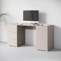 Schreibtisch Inosign "Vera", kaschmir, kaschmir, kaschmir, B:150cm H:71,9cm T:50cm, Tische, Bürotisch mit LED, Push-to-Open, 3 Schubladen & Stauraum