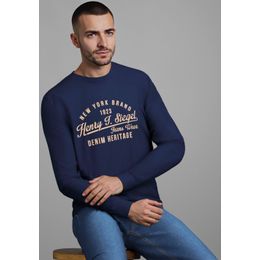 H.I.S. Rundhalsshirt H.I.S "Neue Kollektion", Herren, Gr. L (52/54), blau (marine), Single Jersey, Obermaterial: 100% Baumwolle, bedruckt, regular fit, Rundhals, Bündchen, Shirts, mit Print