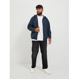 Jack & Jones PlusSize Softshelljacke "JJEBASIC mit Kapuze und wasserabweisendem Stoff", Herren, Gr. 4XL, blau (navy blazer), Softshell, Obermaterial: 100% Polyester, JACK & JONES PLUSSIZE, unifarben, normal, Bündchen, Jacken, unifarben, modisch, regular fit, Kunstfaser