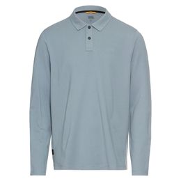 Langarm-Poloshirt Camel Active, Herren, Gr. XL, blau (stone blau), Obermaterial: 58% Baumwolle, 39% Polyester, 3% Elasthan, unifarben, regular fit taillenbedeckt, Shirts, mit Logo Stickerei