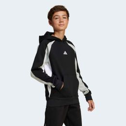 Kapuzensweatshirt adidas Sportswear "J CB FL HD", Kinder, Gr. 152, schwarz (schwarz, wonder silber, weiß), Obermaterial: 55% Baumwolle, 36% Polyester, 9% Viskose, Sweatshirts