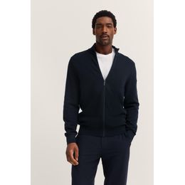 Strickjacke Bugatti "Basic Essential", Herren, Gr. M, blau (marine), Strick, 100% Baumwolle, unifarben, regular fit, ohne Ausschnitt, Rippbündchen, Strickjacken, mit Reißverschluss