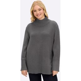 Strickpullover sheego "Pullover", Damen, Gr. 44/46, grau, anthrazit, meliert, 50% Viskose, 28% Polyester, 22% Polyamid, meliert, unifarben, Pullover