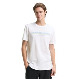 T-Shirt Tom Tailor Denim, Herren, Gr. L, weiß, Obermaterial: 100% Baumwolle, regular fit normal, Rundhals, Shirts, mit Logofrontprint
