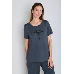 JOOP! T-Shirt JOOP "Luxe", Damen, Gr. 38, grau (dunkelgrau), Jersey, Obermaterial: 95% Modal, 5% Elasthan, unifarben, bequem hüftlang, Rundhals, Shirts, mit dezenter Logostickerei