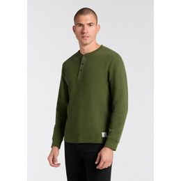 Henleyshirt Gant "WAFFLE LS HENLEY", Herren, Gr. L, grün (country grün), Jersey, Obermaterial: 96% Baumwolle, 4% Elasthan, unifarben, regular fit normal, Rundhals, Rippbündchen, Shirts, Rundhalsausschnitt, Regular fit, Waffelstruktur