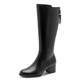 Tamaris Damen Stiefel, Gr. 35schwarz, Leder, Lederimitat, unifarben, Schuhe, Blockabsatz, Langschaftstiefel mit Innenreißverschluss