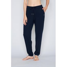 JOOP! Relaxhose JOOP "Leisure", Damen, Gr. 34, N-Gr, blau (navy), Obermaterial: 95% Lyocell, 5% Elasthan, Basic lang, Hosen, mit stylischen Rippbündchen
