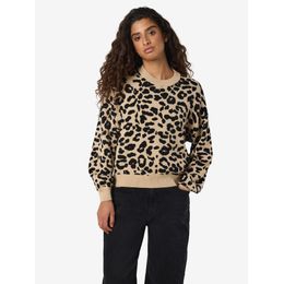 Strickpullover Noisy may "NMCHARLOTT L/S O-NECK KNIT FWD NOOS", Damen, Gr. L, braun (nomad pattern:schwarz leo), Strick, Obermaterial: 52% Viskose, 28% Polyester, 20% Nylon, gemustert, taillenbedeckt, Rundhals, Pullover