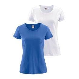 Rundhalsshirt Fruit of the Loom "Lady Fit Premium", Damen, Gr. L (40), blau (weiß, royalblau), Single Jersey, Obermaterial: 100% Baumwolle, unifarben, Basic, figurbetont, Rundhals, eingesetzt abgesteppte Kante, Shirts