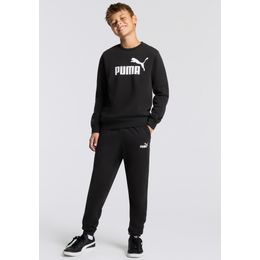 Trainingsanzug Puma "ESS NO.1 LOGO CREW SWEAT SUIT FL B", Kinder, Gr. 128, schwarz (Puma schwarz), Fleece, Obermaterial: 66% Baumwolle, 34% Polyester, bedruckt, regular fit, Sportanzüge