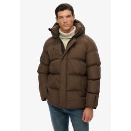Steppjacke Superdry "HOODED 5 BAFFLE SPORTS PUFFER", Herren, Gr. L, slate braun, Web, Obermaterial: 100% Polyester, unifarben, relaxed fit, Jacken