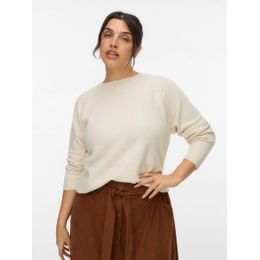 Rundhalspullover Vero Moda CURVE "VMCDOFFY LS O-NECK BLOUSE GA NOOS CUR", Damen, Gr. L, birch detail:with melange, Strick, Obermaterial: 94% Polyester, 3% Elasthan, 3% Nylon, meliert, regular fit hüftbedeckend, Rundhals, Rippstrickbündchen, Pullover