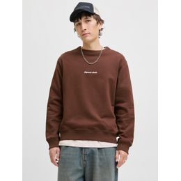 Jack & Jones Sweatshirt JACK & JONES "JORNORREBRO EMB SWEAT CREW NOOS", Jungen, Gr. L, deep mahogany, angeraute Sweatware, Obermaterial: 89% Baumwolle, 11% Polyester, unifarben, relaxed fit normal, Rundhals, Rippbündchen, Sweatshirts Sweatshirt, mit Logo Print